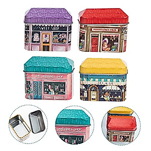 Cabilock 4pcs Boxes House Tin Box Sugar Canister Retro Decor Kitchen Tin Boxes Table Cookie Tin Christmas Crackers Jewelry Organizer Tray Mini Cookies Candy Tea Metal Box Tinplate
