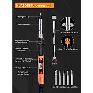 HUASOET Digital Soldering Iron 80W 110V, LCD Display Portable Electric Solder Iron, Sautering Gun Kit for Electronics - Auto Sleep, Fast Heating, Adjustable Temperature