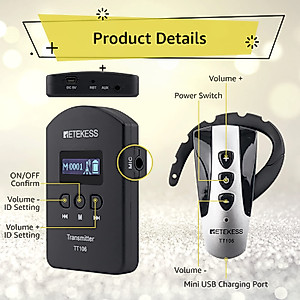 Retekess TT106 Church Translation System, Portable Wireless Tour Guide System, Easy to Clean, Clear Sound Quality, Interpretation System for Churches,Factory (Case of 1 Transmitter and 15 Receivers)