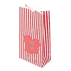 Restaurantware Bag Tek 2 Ounce Popcorn Bags 100 Disposable Paper Popcorn Bags - Greaseproof Striped Red Paper Concession Popcorn Bags For Movie Nights Theaters Carnivals And More