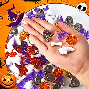 240 Pcs Halloween Mini Acrylic Pumpkin Ornaments Mini Skull Head Small Witch Hats Mini Skeleton Bones Cute Ghost Ornaments Table Scatter Vase Filler for Thanksgiving Fall Autumn Halloween Party