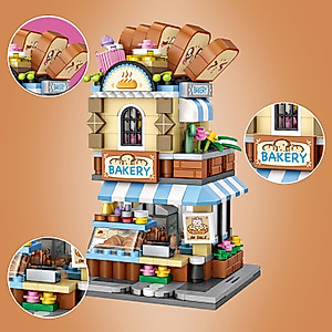 MEIEST Mini City Shop Street View Building Blocks Model Set,Creative DIY Simulation Architecture Collection Particle Construction Building Bricks Toy for Kids Adult Home Decor (Bakery)