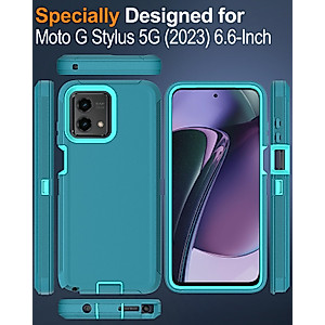 Aliruke for Motorola Moto G Stylus 5G(2023) Phone Case, with Screen Protector, Dust-Proof Port Cover, Full-Body Non-Slip Silicone Rubber Covered, Military Grade Drop-Proof Shockproof, Mint/Teal