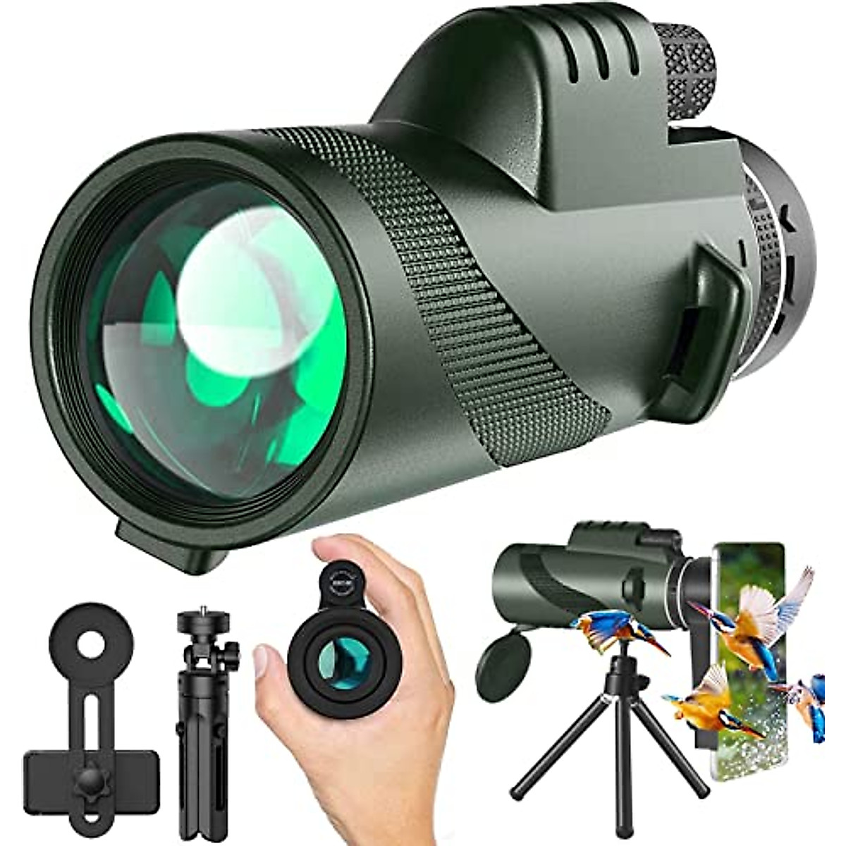 80x100 HD Monocular Telescope for Adults with Smartphone - High Power Monocular with Adapter Lightweight BAK-4 Prism & FMC Lens Monoculars for Bird Watching Stargazing Hunting Camping Hiking Travel