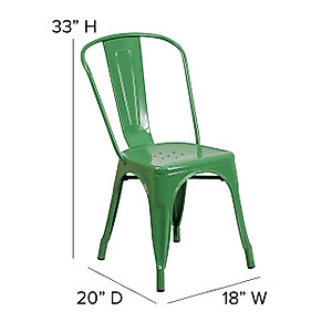 EMMA + OLIVER 4 Pack Green Metal Indoor-Outdoor Stackable Chair - Restaurant Chair - Bistro Chair