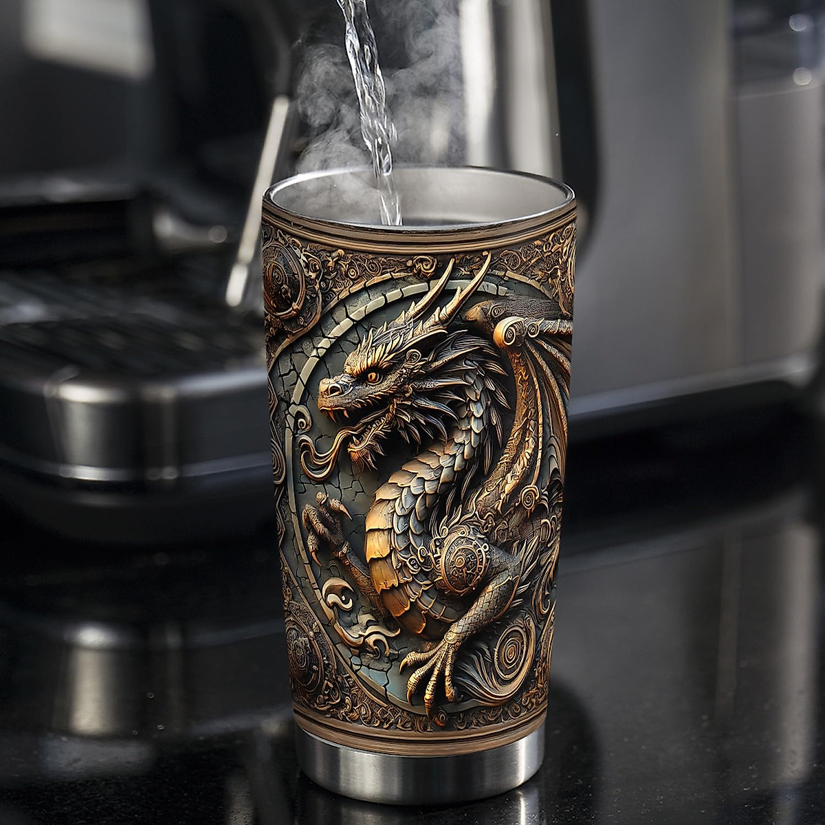 20oz Viking Dragon Tumbler, Norse Mythology, Viking Gifts for Men, Gaming, Gamers Gifts, Coffee Thermos, Stainless Steel Double Wall Vacuum Insulated Coffee Mug, Travel Cup with Lid