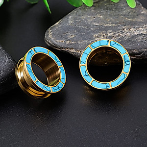 COOEAR Screw Back Ear Gauges Stainless Steel Tunnels Piercing Stone Mosaic Plugs Size 0g to 1".