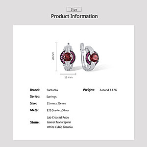 Santuzza 925 Sterling Silver Garnet Cubic Zirconia Round Shape Huggie Earrings for Women