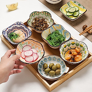 RareCi Dip Bowls 4 Oz - 6-Pack Little Dipping Bowl Set - Mini Ceramic Bowl - Small Condiment, Appetizer, Snack, Soy Sauce Dish - Cute Serving Bowls for Parties(Lotus)