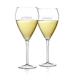 Portion Control Wine Glass, Set of 2, Elegant Hand Blown Italian Style Lead-Free Premium Crystal Glass 10oz, with 5oz 100 Calorie Measurement Etched Line for Red, White, Rose or Sparkling Wine