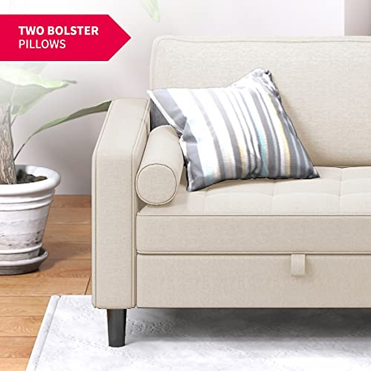 MUZZ 79" Sofa Bed, Linen Fabric Couch Bed, Sleeper Sofa Bed with Movable Backrest Cushion, Sleeper Sofa Couch for Living Room, Apartment, Small Spaces (Beige)