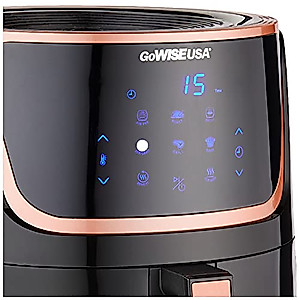 GoWISE USA GW22955 7-Quart Electric Air Fryer with Dehydrator & 3 Stackable Racks, Digital Touchscreen with 8 Functions + Recipes, 7.0-Qt, Black/Copper