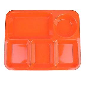 Cabilock Unbreakable Divided Plates, 5- Compartment Tray Section Plates Food Storage Tray Serving Platter, Microwave Dishwasher Safe, BPA Free, Lightweight, Orange