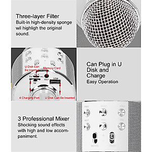 WS-858 Bluetooth Karaoke Microphone Recording 3-in-1 Handheld Portable Mic Speaker Machine Music Player Recorder for Karaoke Party Wedding Meeting