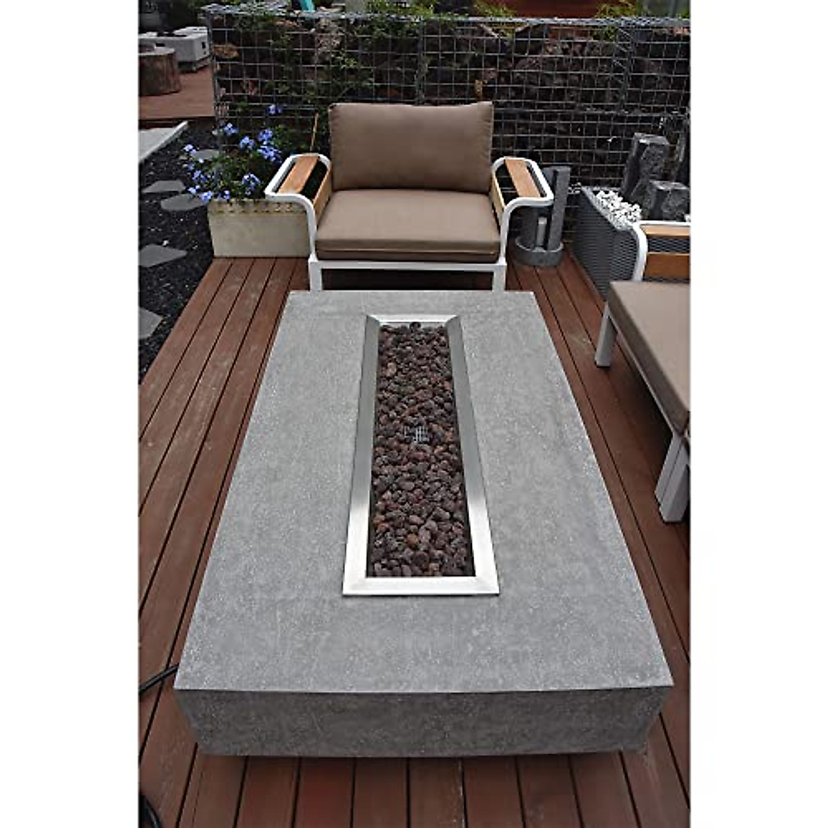 Elementi Outdoor Hampton Fire Pit Table 56 x 32 Inches Grey Durable Fire Bowl Glass Reinforced Concrete Rectangle Fire Table Liquid Propane Patio Fire Place Includes Burner and Lava Rock