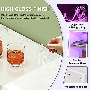 Clikuutory White LED TV Stand with Large Storage Drawer for 32 40 50 55 Inch TVs, Modern High Gloss TV Console Table with Entertainment Center for Living Room, Bedroom, White