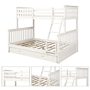 Harper&Bright Designs Twin-Over-Full Bunk Bed with Ladders and Two Storage Drawers,Space-Saving Design,White