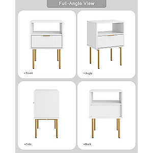 Aienvey Nightstand, Drawer Night Stand for Bedroom, Small Side Table with Drawer, Bedside Furniture, End Table with Gold Frame for Bedroom, Living Room (White Stripe, 1 Drawer)