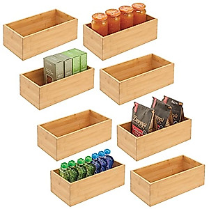 mDesign Bamboo Wood Organizer Storage Bin Box for Kitchen, Pantry, and Drawer Organization; Holder for Snacks, Juice Boxes, Utensils, Tea, Coffee - Echo Collection - 8 Pack - Natural