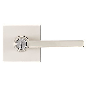 Kwikset Halifax Entry Door Handle with Lock and Key, Secure Keyed Reversible Lever Exterior, For Front Entrance and Bedrooms, Satin Nickel, Pick Resistant Smartkey Rekey Security and Microban