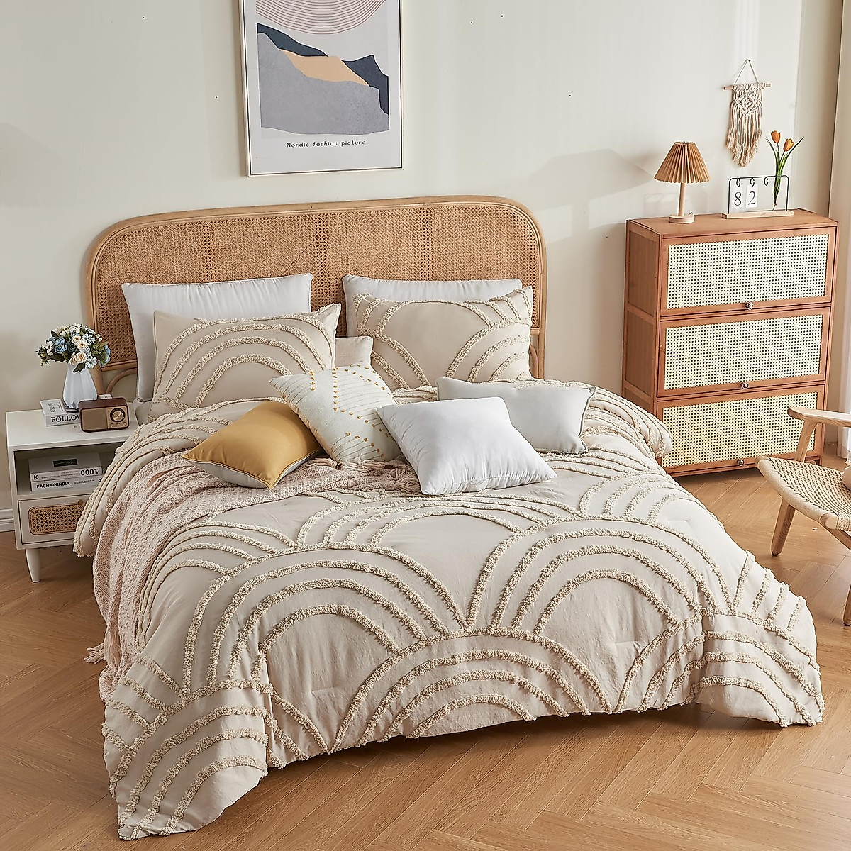 ENJOHOS Twin XL Comforter Set for College Girls - Twin Size Boho Beige Tufted Rainbow Comforter, 2 Pieces Rainbow Bedding for All Season, Lightweight Soft Microfiber Comforter with 1 Pillowcase