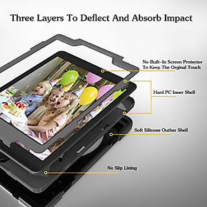 Galaxy Tab A 9.7 Case KIQ Full-Body Shock Proof Hybrid Heavy Duty Armor Protective Case for Samsung Galaxy Tab A 9.7 2015, SM-T550 with Kickstand and Screen Protector (Shield Black)