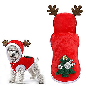 Dog Christmas Costume Antlers Dog Dresses Red Pet Hoodie with Buttons Rabbit Star Christmas Tree Cat Christmas Holiday Outfit Velvet Pet Fall Winter Clothes Pet Costumes for Small Medium Dogs Cats (M)