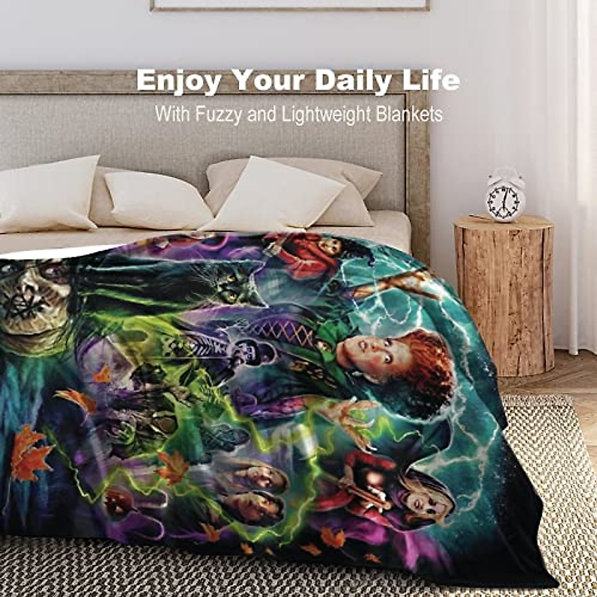 Hocus Pocus Flannel Throw Blanket,Ultra-Soft Blankets,Witch Fleece Blankets Comfortable Warm Suitable for Couch Sofa Bed Home All Seasons Gifts for Women ＆ Men 60x50 inch (Black 1, 60"X50")