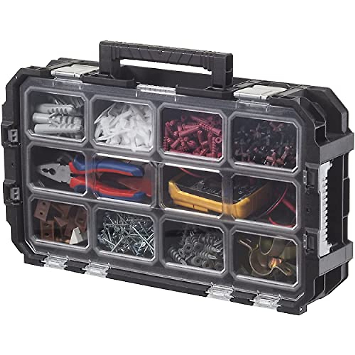 Keter Mobile Hawk Cart and Stackable Tool Box System and Organizer with Telescopic Comfort Grip Handle - Perfect Organization and Storage Chest for Power Drill, Tape Measure, and Small Parts