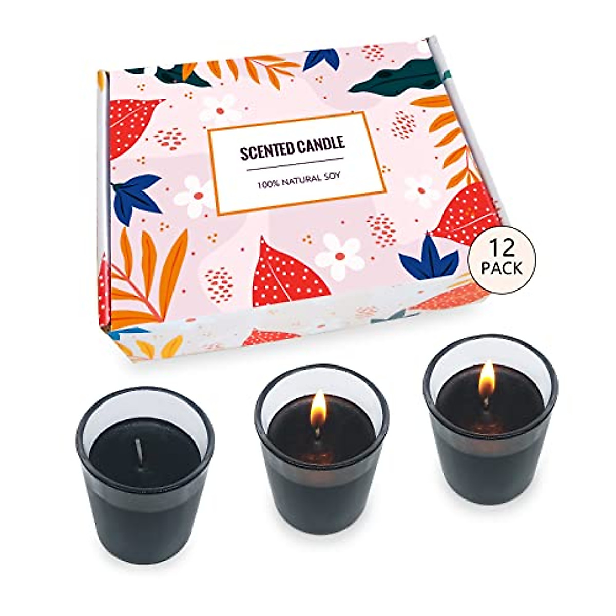 Black Halloween Votive Candles in Glass 12 Packs Small Unscented Soy Wax Candles