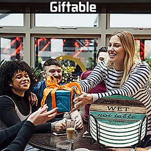 Ceramic Coasters for Drinks Absorbent, Esur Rustic Farmhouse Stone Coaster Set of 6 with Metal Holder for Wooden Table Protection, Funny Style for Bar Home Decor, Housewarming Gift