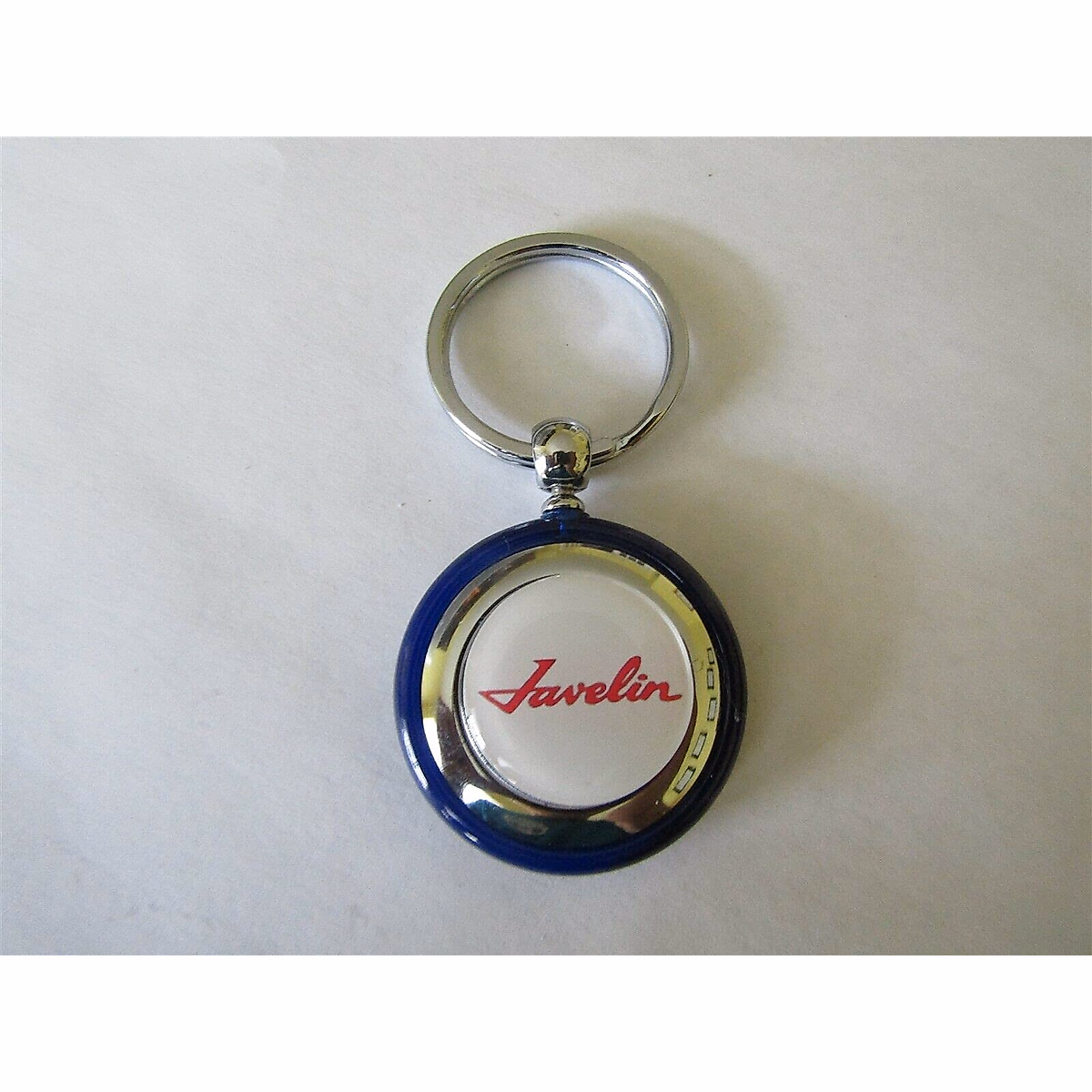 JAVELIN SCRIPT EMBLEM LOGO ROUND PLASTIC KEYCHAIN - BLUE