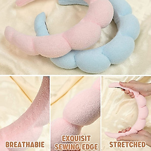 mizeo Spa Headband for Women,Sponge Terry Cloth Fabric Head Band,Soft&Non Slip Hair Band for Washing Face,Makeup,Skincare,Shower,Hair Accessories(Pink