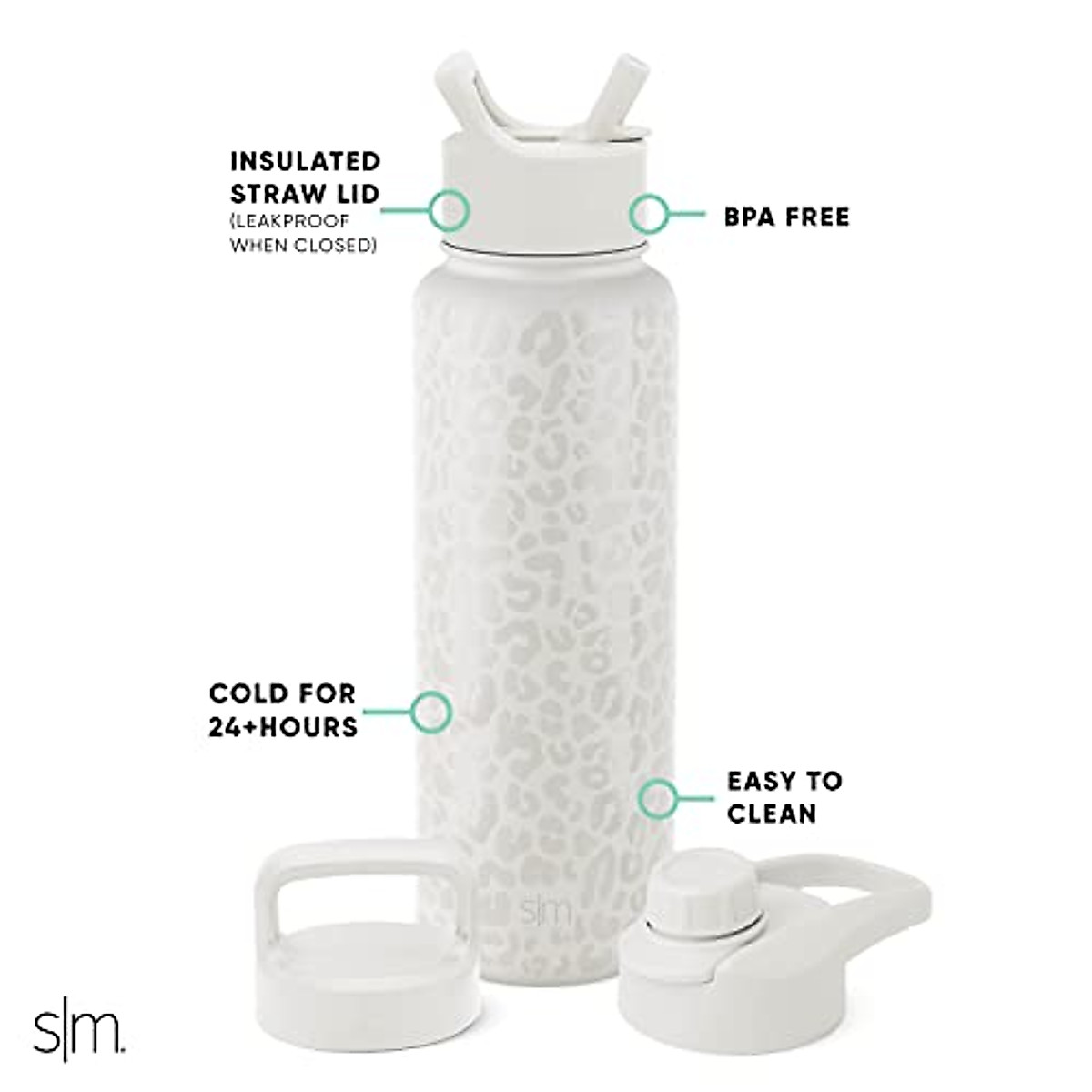 Simple Modern Water Bottle with Straw, Handle, and Chug Lid Vacuum Insulated Stainless Steel Metal Thermos Bottles | Large Leak Proof BPA-Free Flask for Gym | Summit Collection | 40oz, Cream Leopard