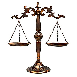Owlgift Vintage Metal Lawyer Scale of Justice Libra, Decorative Jewelry Storage, Antique Tray Cosmetic Organizer, Farmhouse Candleholder Display, Home Décor Weight Balancing Scale Stand – Bronze