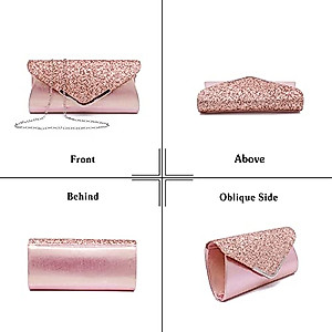 CORIOS Women Envelope Clutch Bag Sequins Evening Bag Shiny Handbag with Detachable Chain Bridal Wedding Purse Sparkly Shoulder Bag Elegant Crossbody Bag for Wedding Cocktail Prom Party Pink A