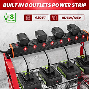 Saker Power Tool Organizer Wall Mount, Power Tool Organizer with Charging Station, 3-Layer, 8 Outlets, 4 Drill Holders, 3 Hooks, Drill Bit Rack, Screwdriver Rack for Garage, Workshop, Home