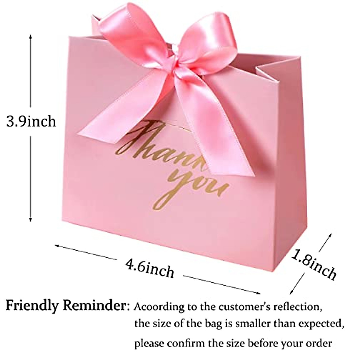 DECHISY 24Pack Small Thank You Gift Bag Party Favor Bags Treat Boxes with Rose Red Bow Ribbon, Pink Pattern Paper Gift Bags Bulk for Wedding Baby Shower Business Party Supplies