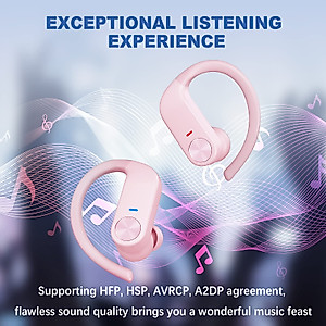 LASUNEY Wireless Earbuds, 35H Playtime Bluetooth Headphones with Mics and Charging Case for iPhone Android, Waterproof Running Headphones for Gym Workout, Hi-Fi Sound Over Ear Buds with Earhooks-Pink