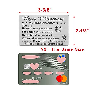 DEGASKEN Happy 11th Birthday Card, 11 Year Old Birthday Gifts for Boys Girls Teens, Permanent Engravend Steel Wallet Card