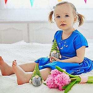 Gehydy Set of 2 Summer Gnomes Plush Flower Decoration Spring Gnome Gift Handmade Green Scandinavian Tomte Stuffed Farmhouse Decor for Home Kitchen Tiered Tray