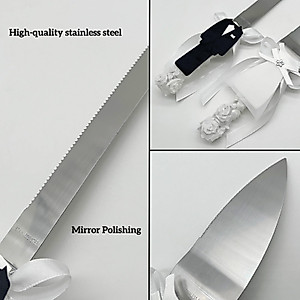SWTOOL Wedding Cake Knife and Server Set - Bride & Groom Dress Design Stainless Steel Cake Cutter Set - Gifts for Wedding Anniversary Party Celebration