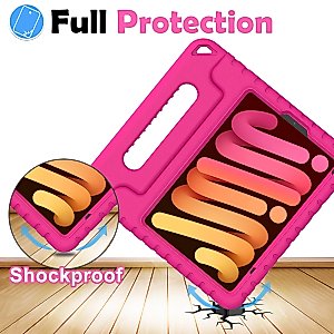AVAWO Kids Case for iPad Mini 7 (A17 Pro) 2024 8.3 inch, Mini 6 2021 with Built-in Screen Protector, Shockproof Lightweight Handle Stand Cover for Model (A2995/A2996, A2567/A2568/A2569), Rose