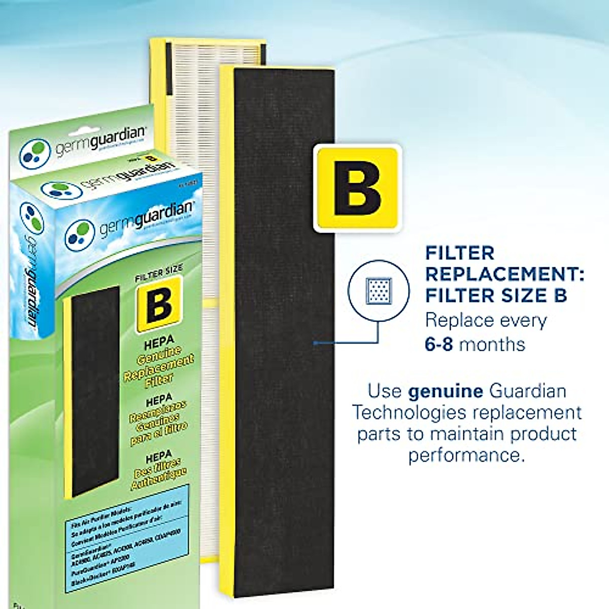 Germ Guardian AC4900CA 22” 3-in-1 True HEPA Filter Air Purifier for Home, Full Room, UV-C Light Kills Germs, Filters Allergies, Smoke, Dust, Pet Dander, & Odors, 3-Yr Wty, GermGuardian, Black