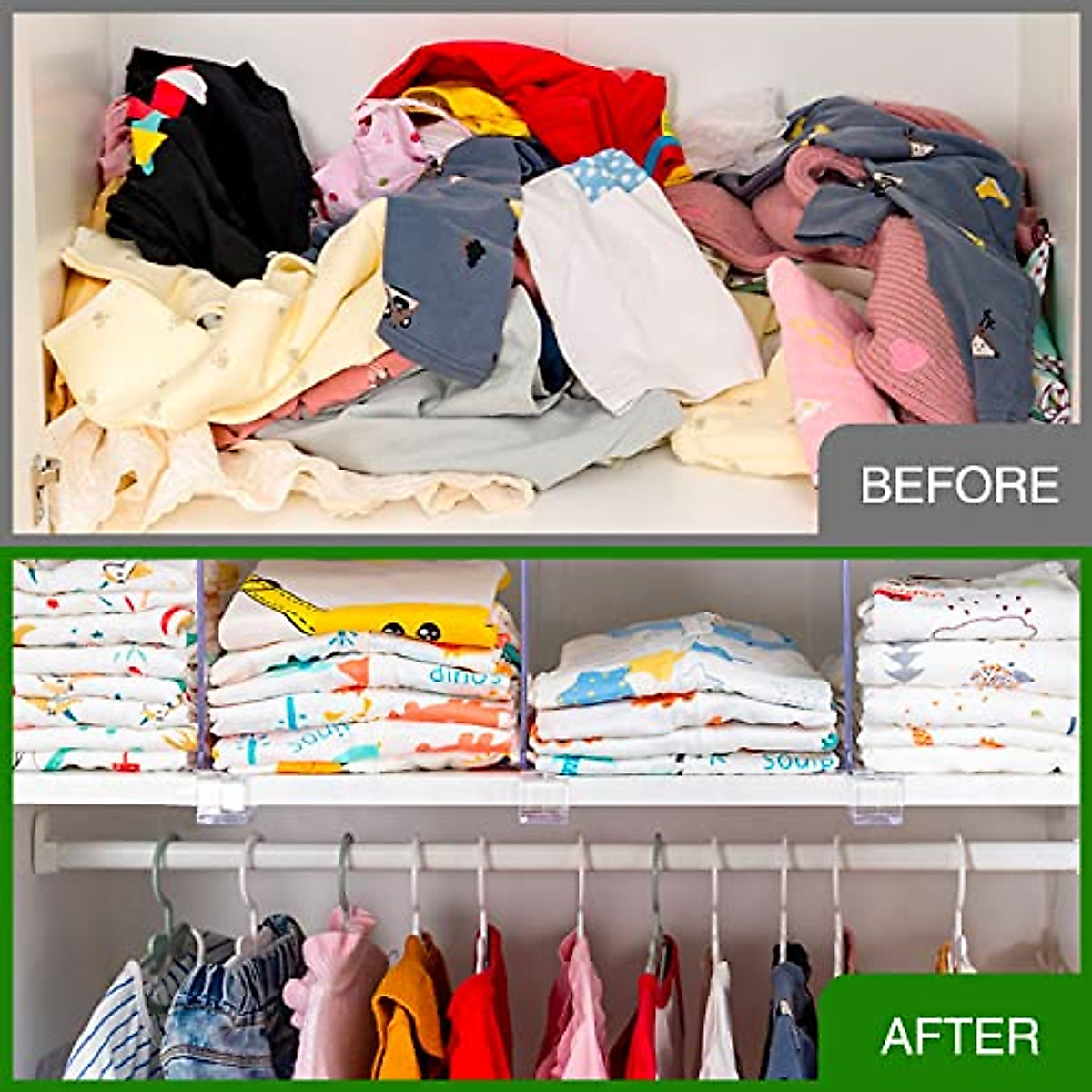 Fixwal 8pcs Clear Acrylic Shelf Dividers for Organization, Closets Shelf and Closet Separator for Bedroom, Kitchen and Office Shelves