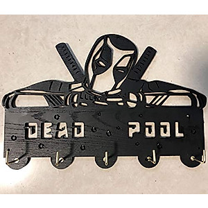 YSdesign Deadpool Key Hooks-Marvel Super Hero Wall Hooks Heavy Duty 20LB(Max),Wade Winston Wilson Wall Décor,Wood Coat Hooks, Key Holder,Key Hanger for Wall、Entryway and Kitchen