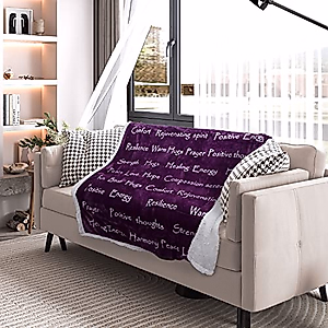 CIMA Healing Positive Blanket, Gift for People Need Hug Strength Company, Thoughts Positive Energy Love & Hope & Fluffy Comfort (50 x 60 Inch Purple)