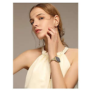 Secbolt Bands Compatible with Apple Watch Band 38mm 40mm 41mm 42mm(Series 10) iWatch SE Series 10/9/8/7/6/5/4/3/2/1, Slim Dressy Metal Bracelets with Rhinestones for Women, Yellow Gold