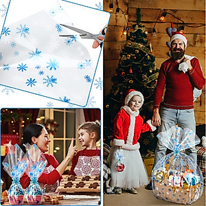 Teling Christmas Cellophane Wrap Roll 100 ft Long 32 Inch Wide 3.1 Mil Clear Wrapping Paper Plastic Gift Basket Wrap Cellophane Gift Wrap for Xmas Candy Treat Arts Crafts (Snowflake Pattern)