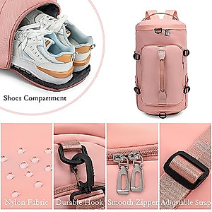 FAIME Gym Bag for Women,Waterproof Duffel Backpack Sports Duffle Bag with Shoes Compartment,Carry On Weekender/Overnight Bag for Travel Yoga Camping (Pink)